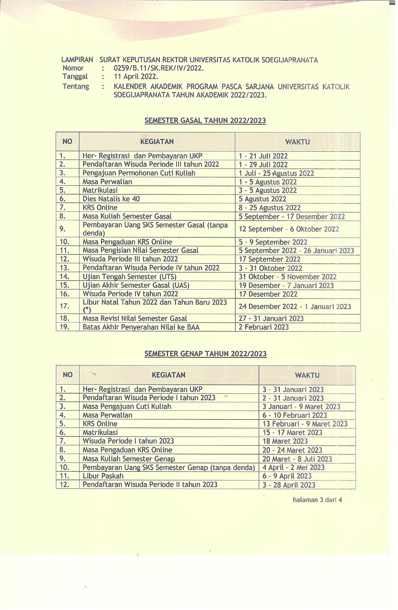 Kalender Akademik Program Pasca Sarjana TA 2022/2023 – SCU