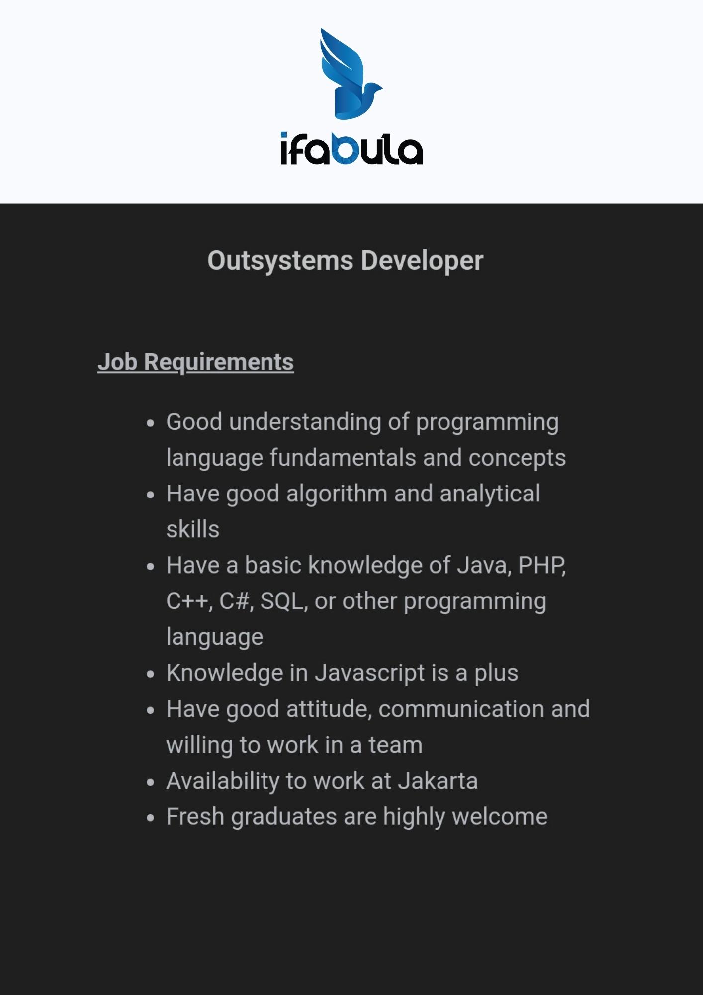 Outsystems Developer @ Ifabula – SCU Outsystems Developer @ Ifabula – SCU