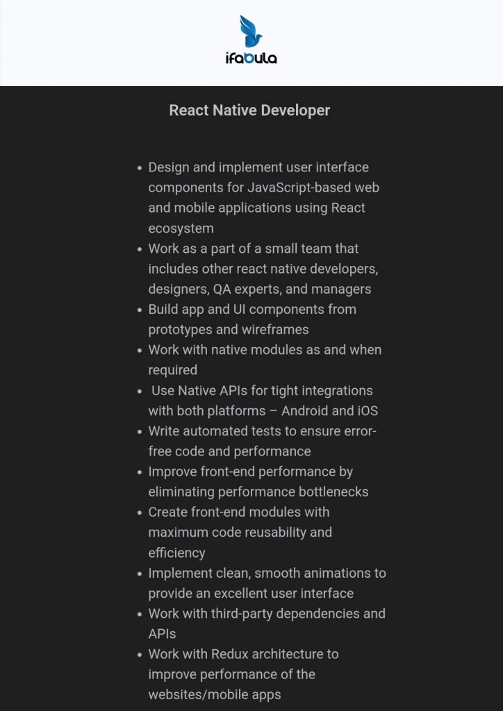 React Native Developer @ Ifabula - SCU React Native Developer @ Ifabula - SCU