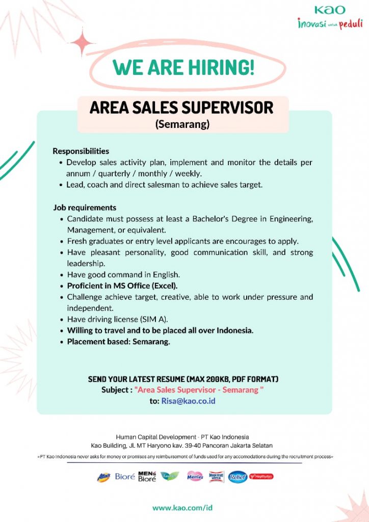 Area Sales Supervisor @PT KAO INDONESIA – SCU
