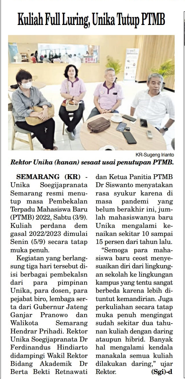 Kuliah Full Luring, Unika Tutup PTMB – SCU