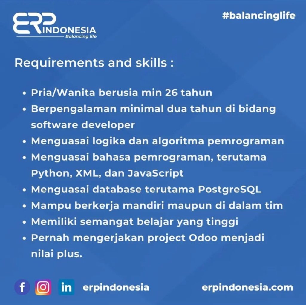 Lowongan Kerja November 2023 – ERP Indonesia – odoo dev – SCU
