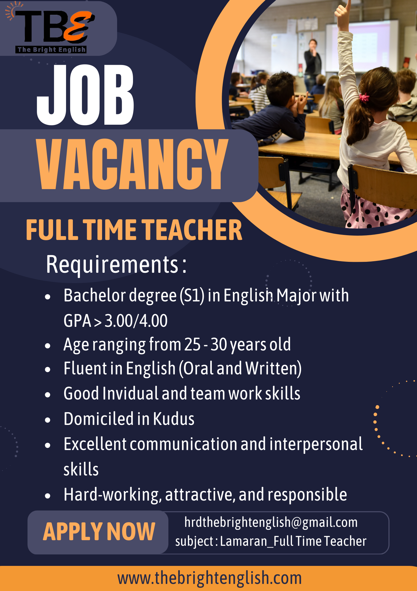 Lowongan Kerja November 2023 - The Bright English - Full Time Teacher - SCU Lowongan Kerja November 2023 - The Bright English - Full Time Teacher - SCU