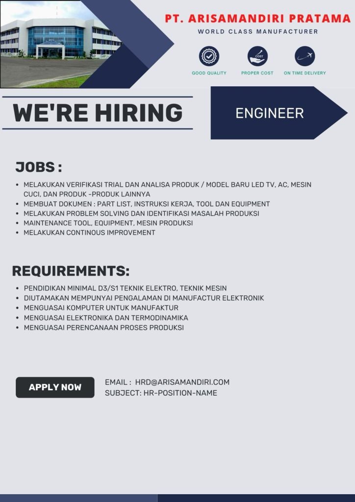 Lowongan Kerja Januari 2024 Pt Arisamandiri Pratama Engineer Scu