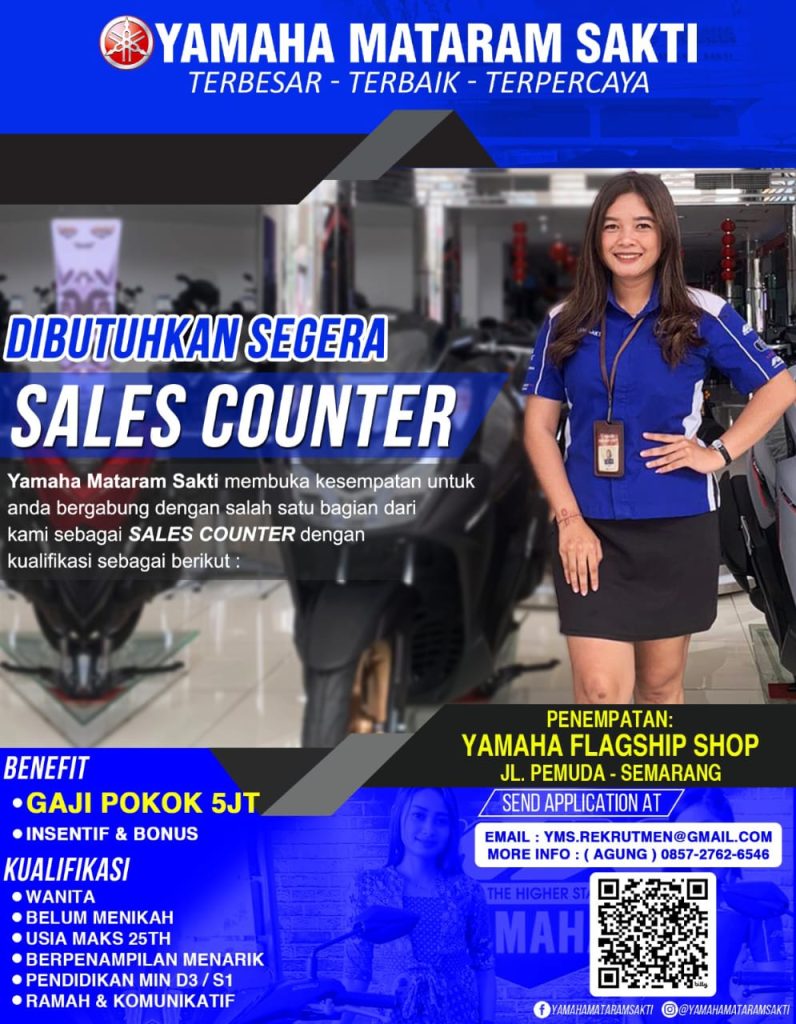 Lowongan Kerja Februari 2024 Yamaha Mataram Sakti Sales Counter Scu
