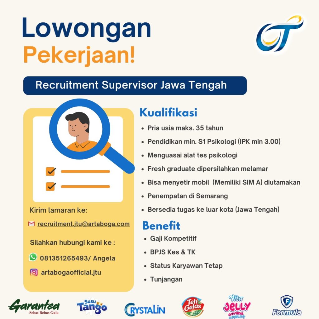 Lowongan Kerja Agustus 2024 – ORANG TUA GROUP – Supervisor – SCU