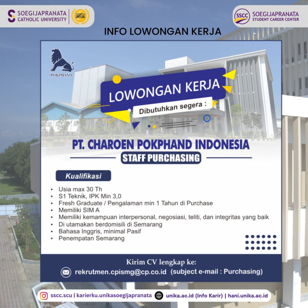 Loker November 2024 – PT Charoen Pokphand || Staff Purchasing – SCU