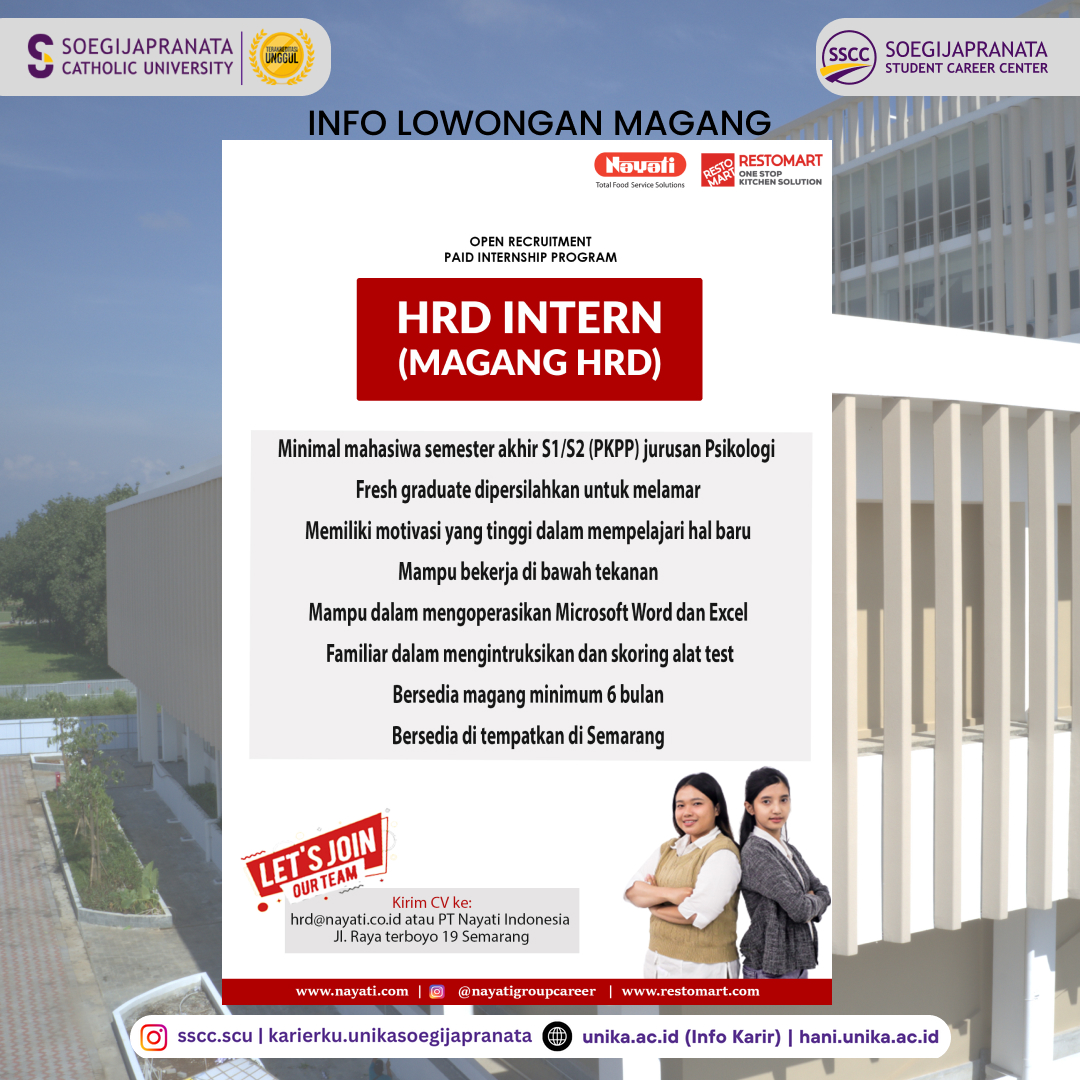 Info Lowongan Magang – Nayati Group || HRD Intern – SCU