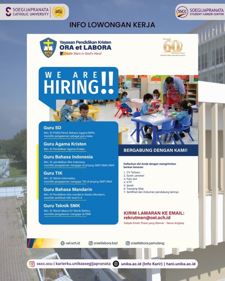 Loker Agustus 2025 – YAYASAN PENDIDIKAN KRISTEN ORA ET LABORA || Job ...